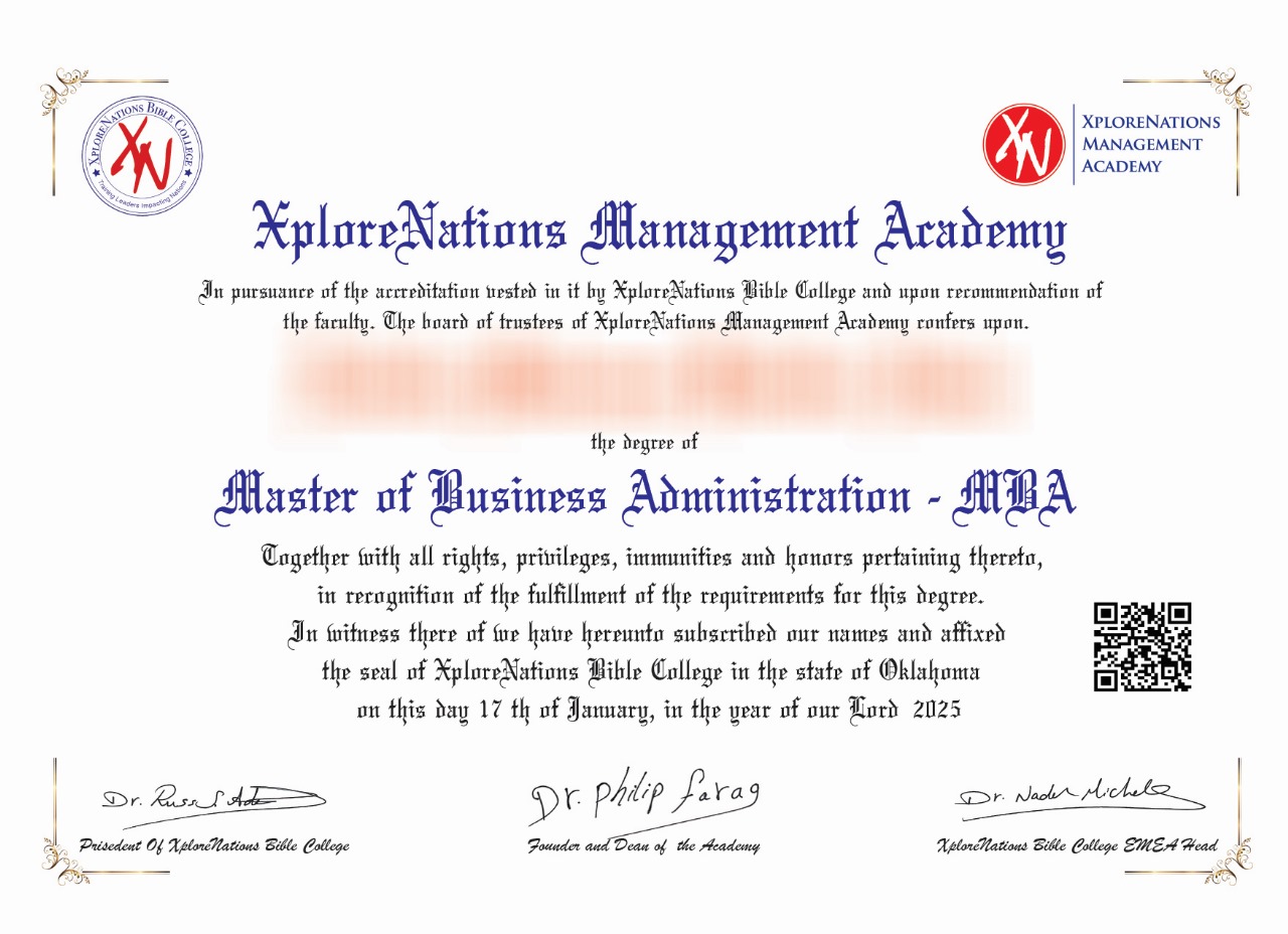 MBA Certificate – XploreNations Bible College